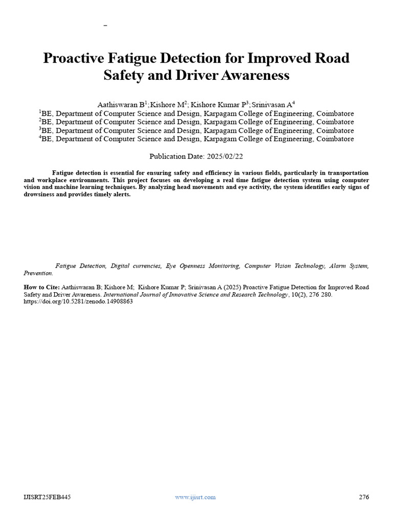 Proactive Fatigue Detection for Improved Road Safety and Driver Awareness | PDF | Machine ...