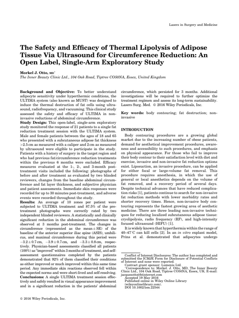 The Safety and Efficacy of Thermal Lipolysis of Adipose Tissue Via ...