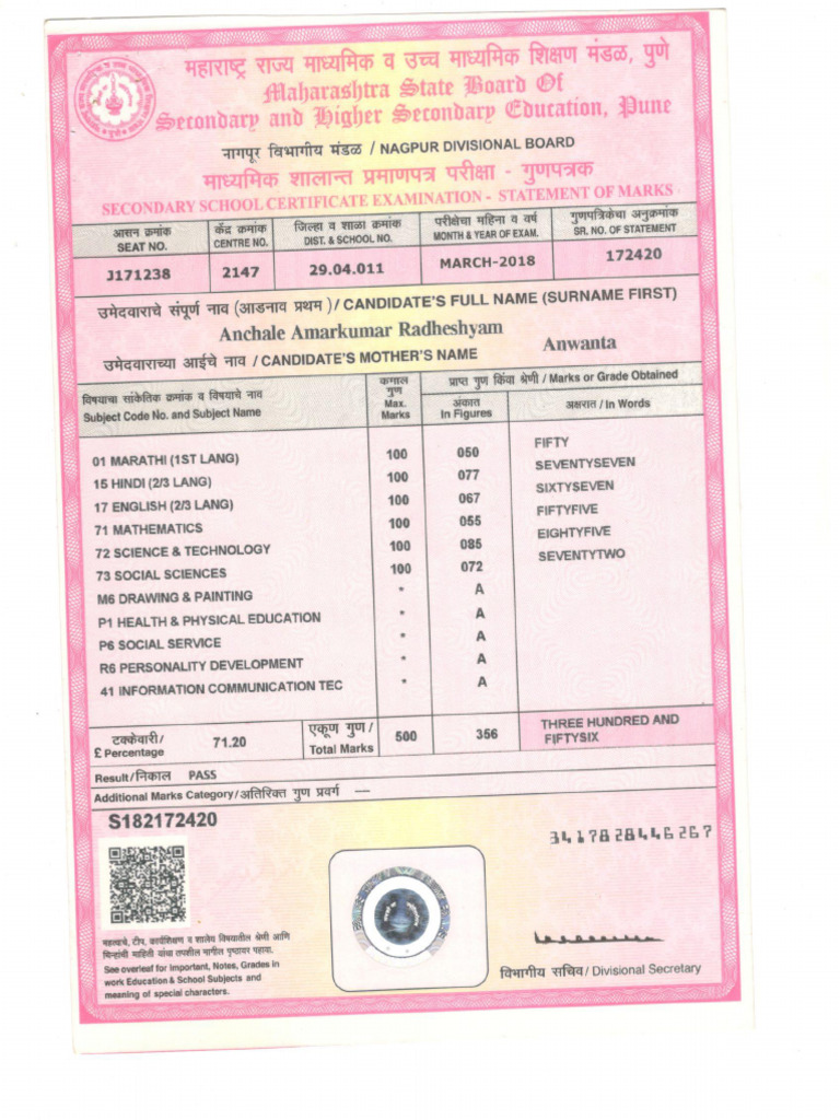 10 TH Marksheet | PDF