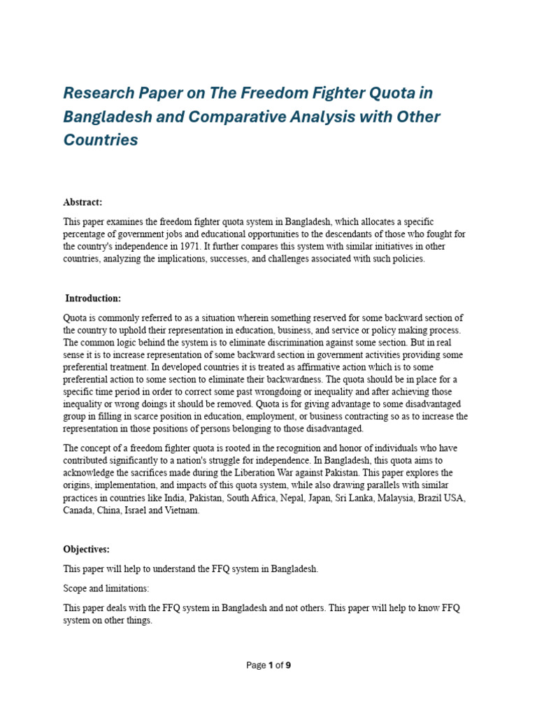 Research Paper On The Freedom Fighter Quota in Bangladesh and ...