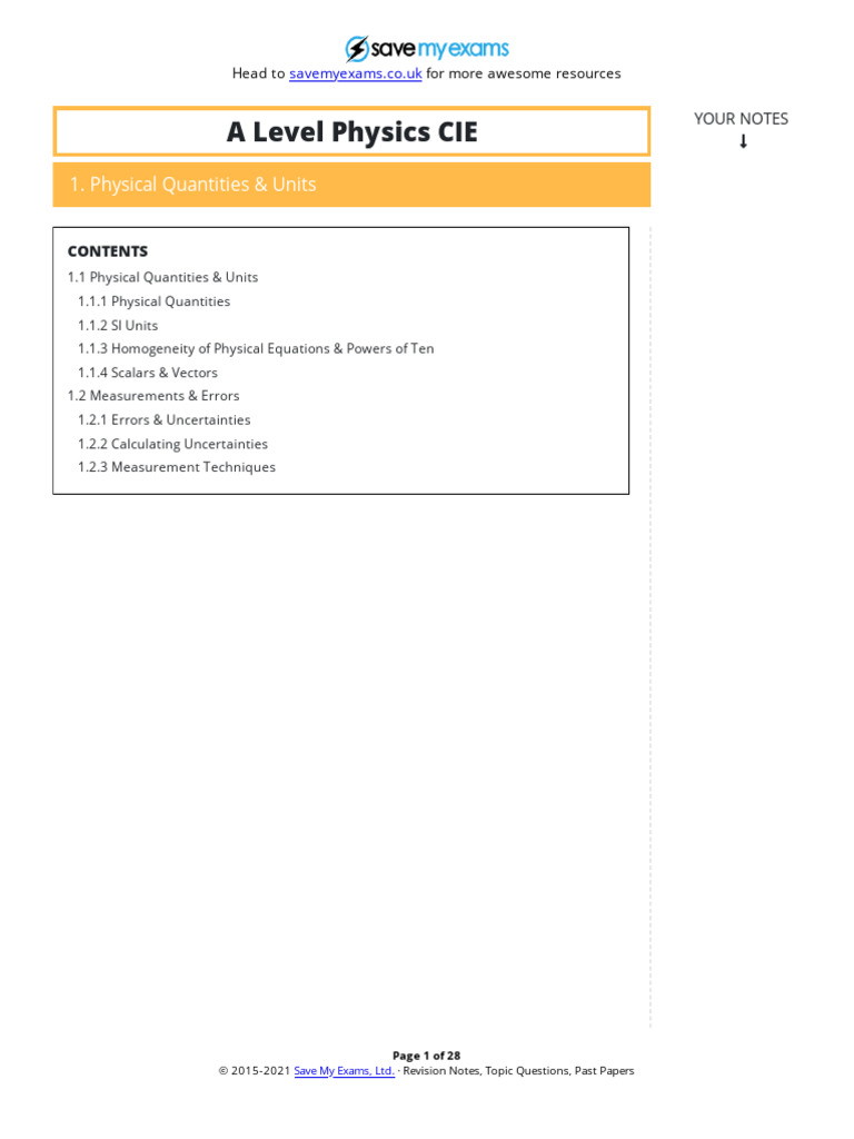 A Level Physics CIE: Quantities & Units | PDF | Accuracy And Precision ...