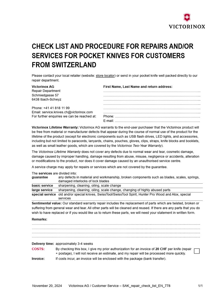 SAK Repair Check List en 778 | PDF | Knife | Blade Weapons
