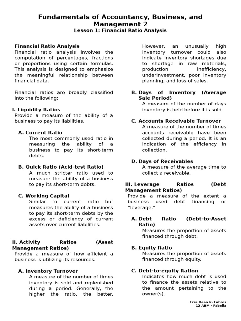 1 - Financial Ratio Analysis | PDF | Financial Ratio | Inventory