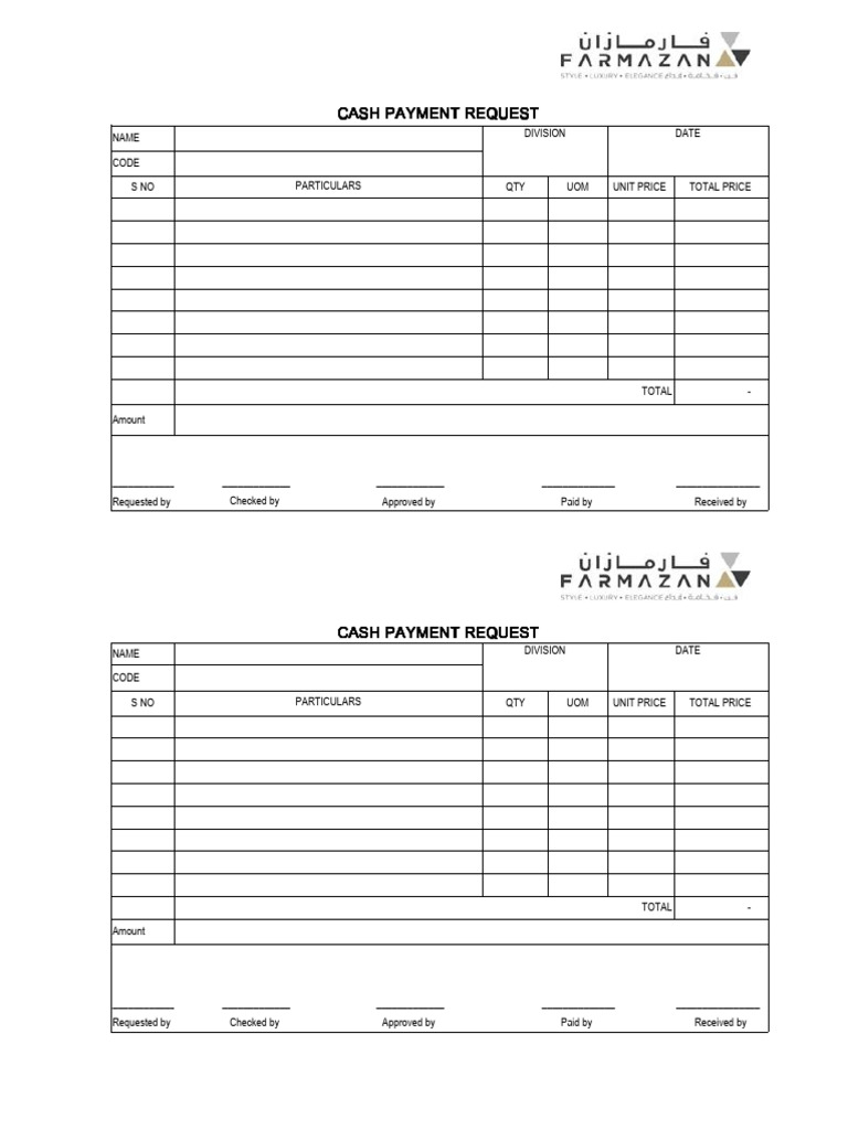 Cash Payment Request Form Template | PDF
