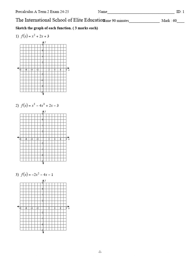 Precalculus Exam Worksheet with Graphs | PDF | Interest | Mathematical ...