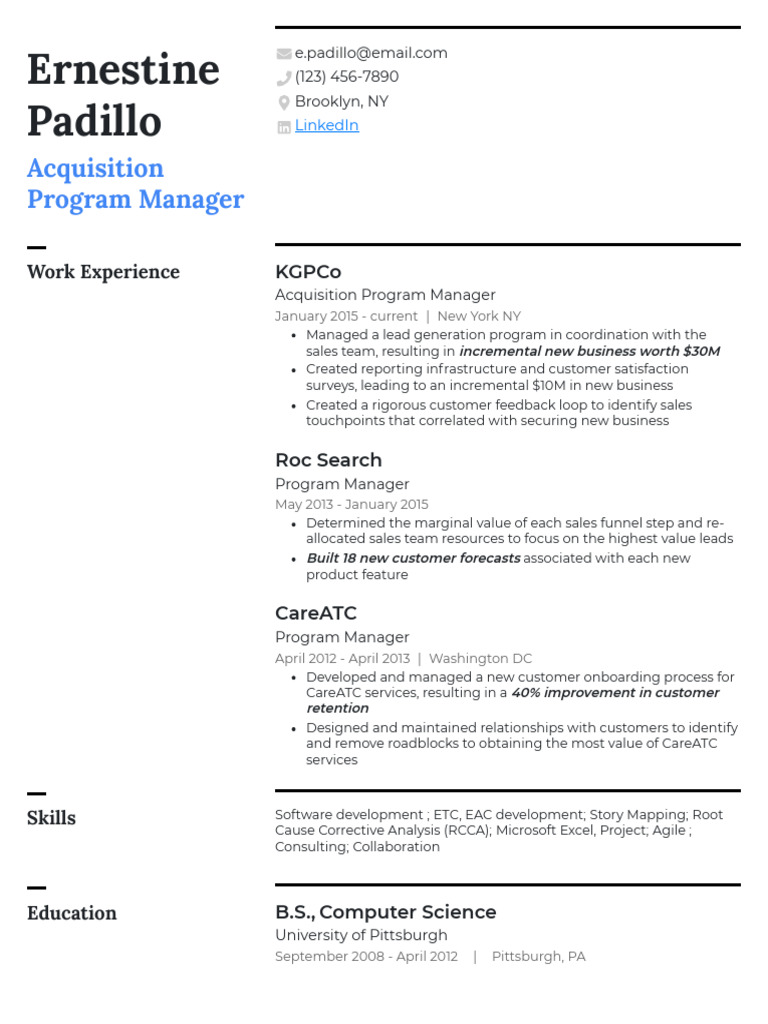 Acquisition Program Manager Resume Example | PDF
