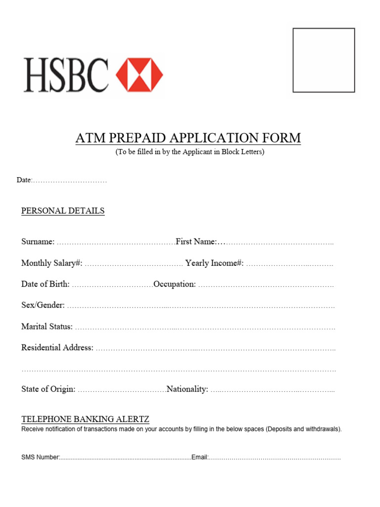 HSBC Atm Prepaid Debit Application Form | PDF | Banking Technology ...