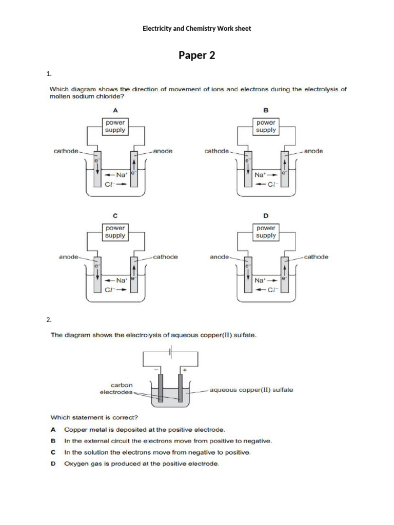 Electricity & Chemistry Worksheet | PDF