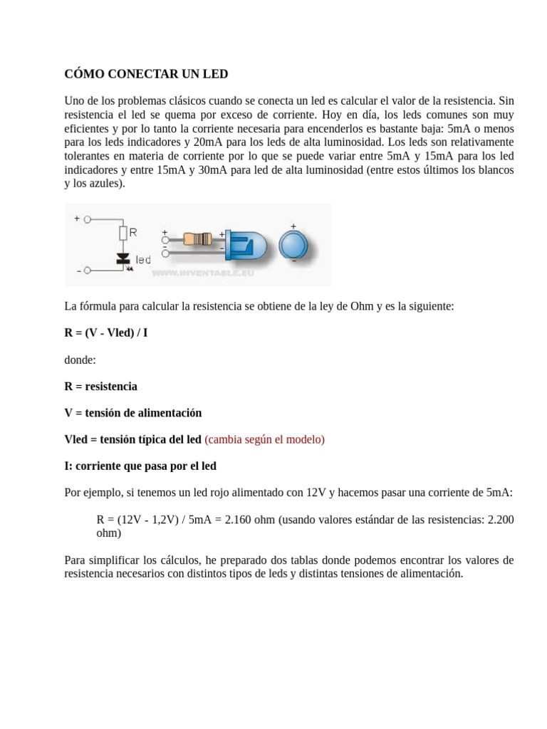 Conexión y cálculo de resistencia para LEDs | PDF
