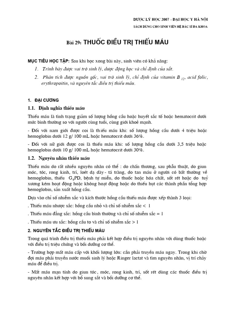 Bai 29 - Thuoc Dieu Tri Thieu Mau | PDF