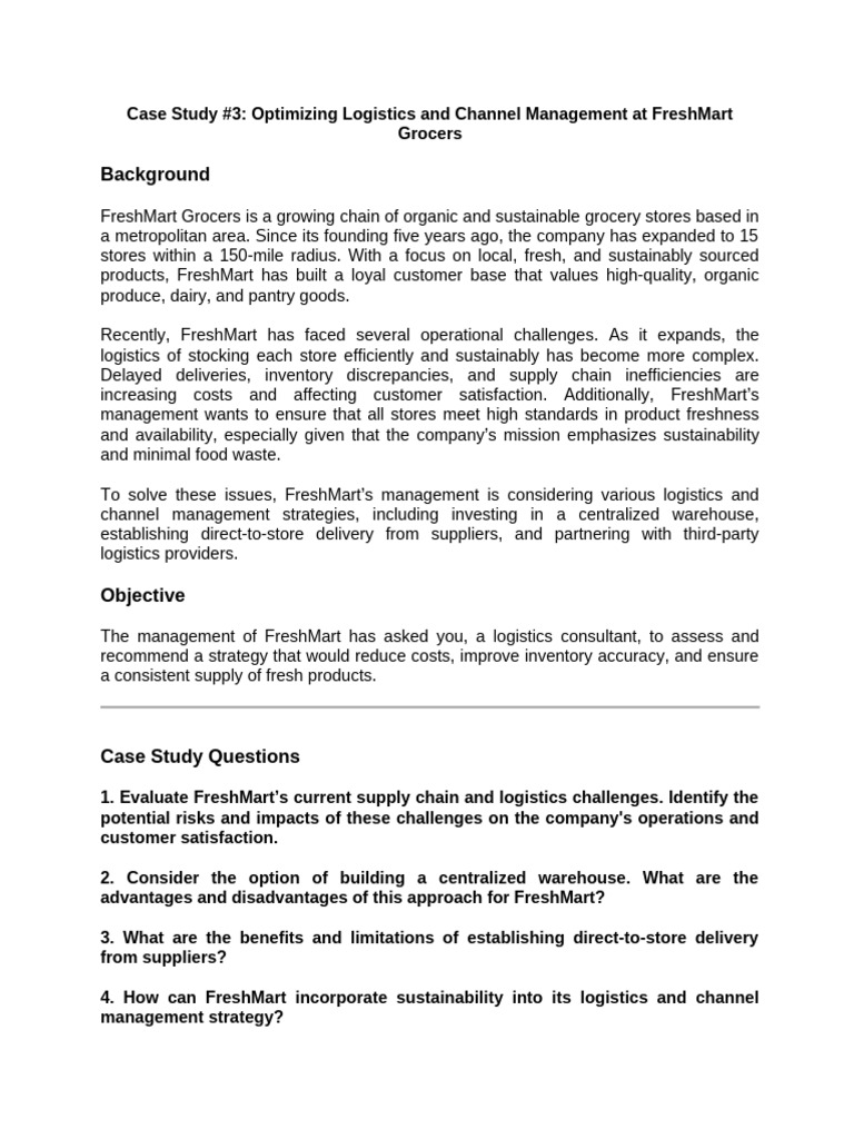 Finals Case Study3 Freshmart Grocers Case Logistics And Channel