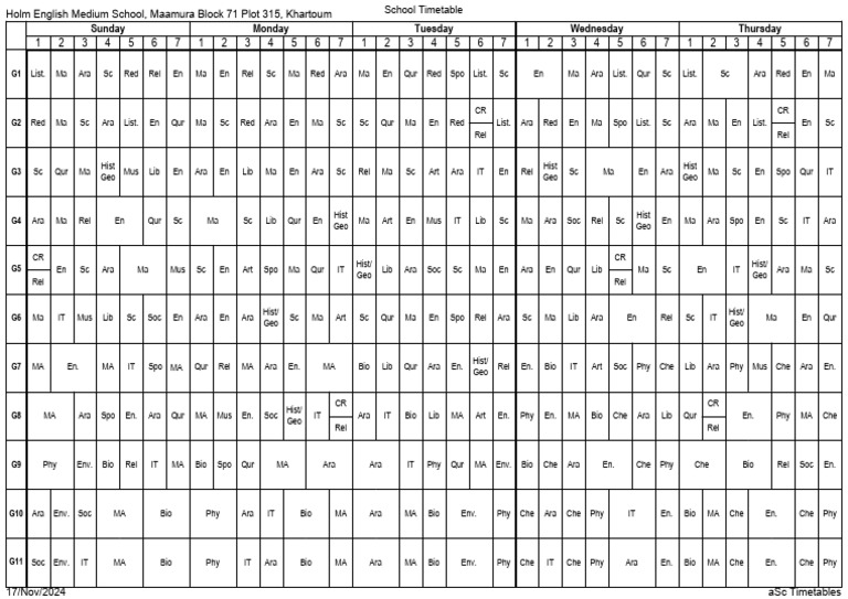 Horario Escolar de Holm English Medium | PDF