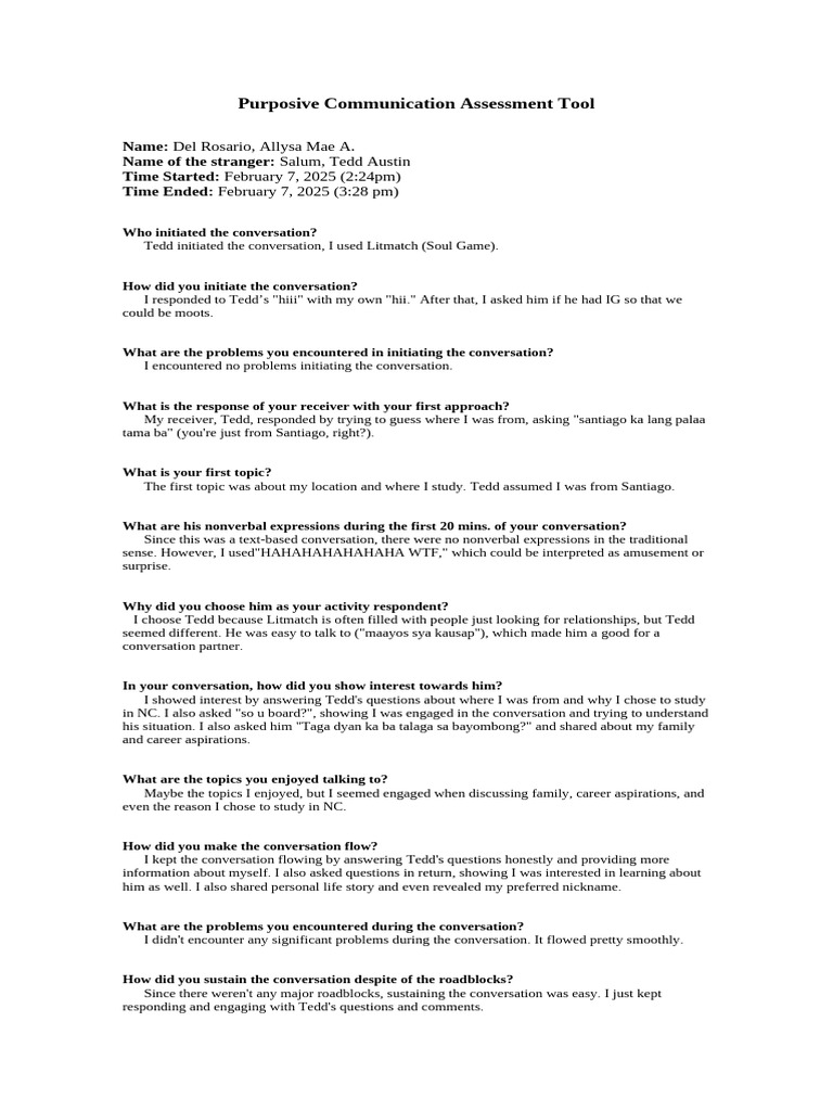 Purposive Communication Assessment Tool | PDF | Conversation ...
