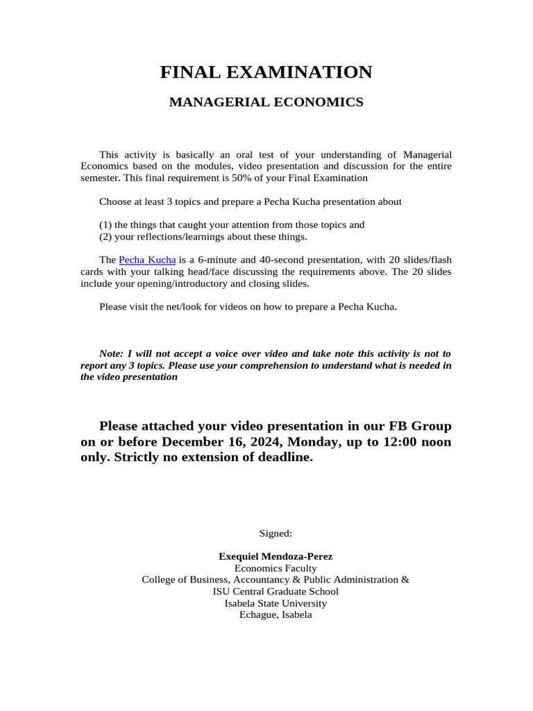 Managerial Economics Final Exam Guide | PDF