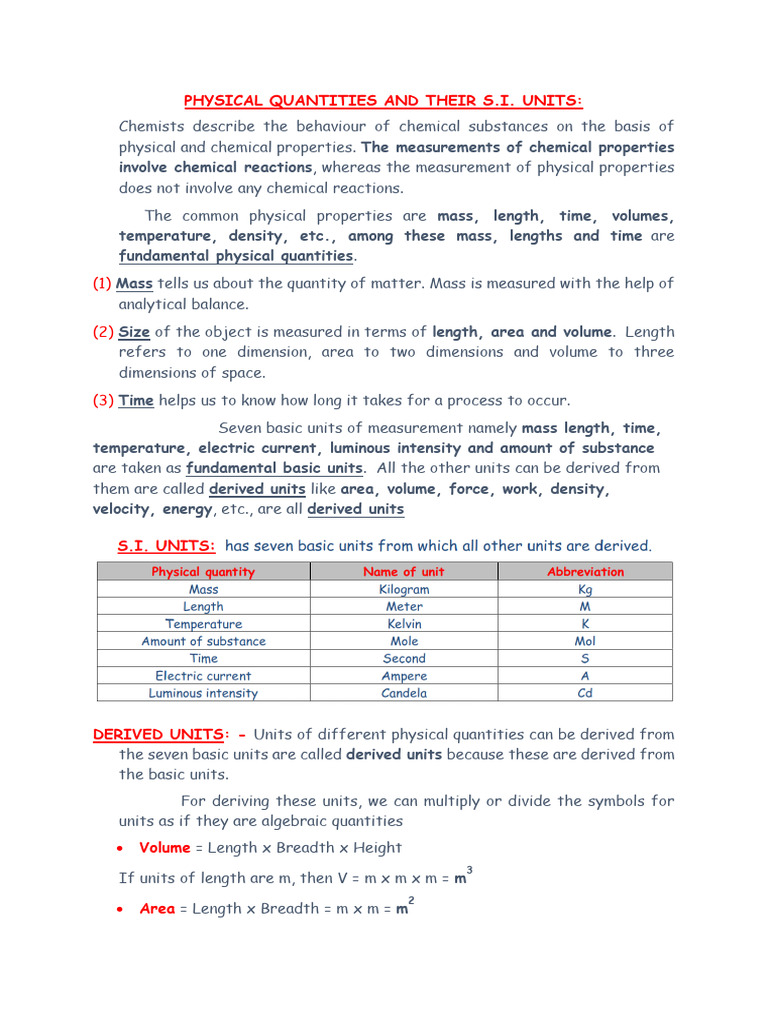 Physical Quantities and Their S | PDF | International System Of Units ...