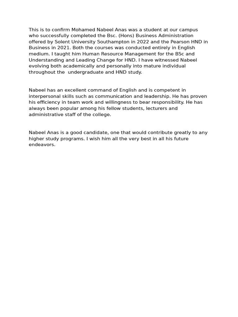 Recommendation Letter Draft | PDF