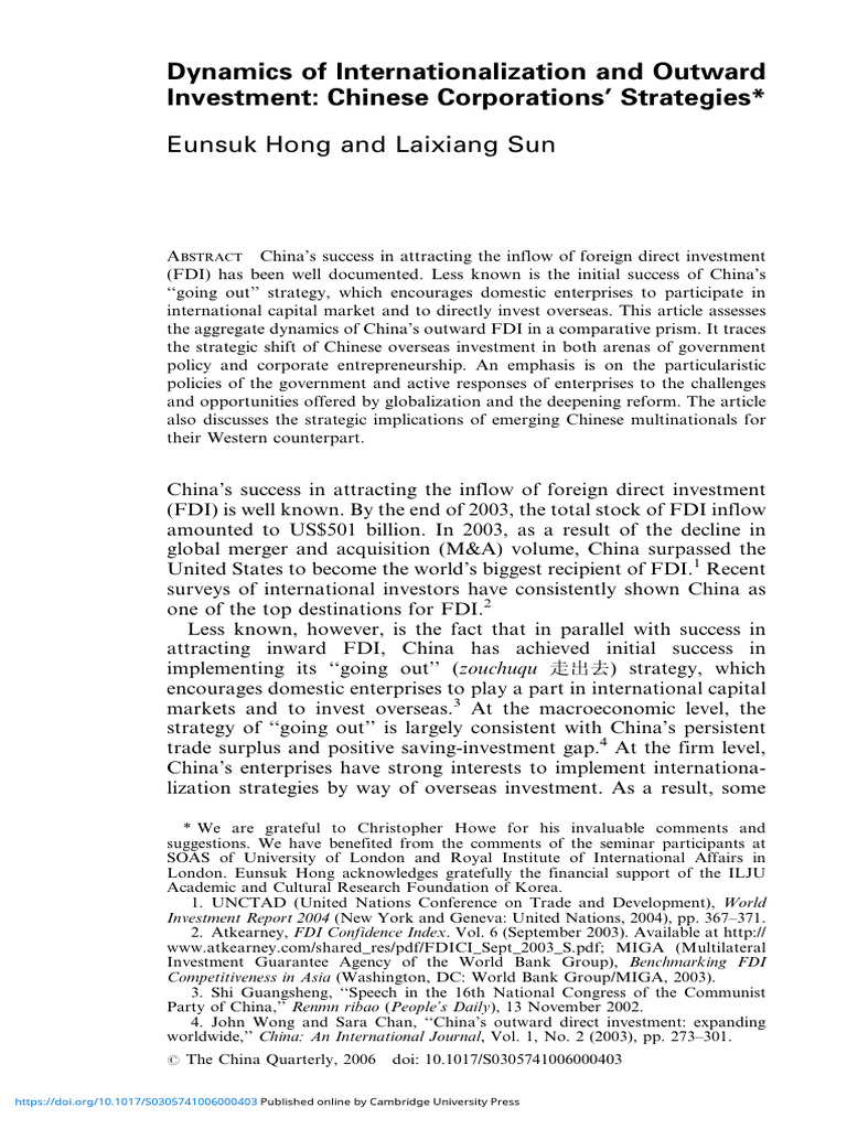 Dynamics of Internationalization and Outward Investment Chinese ...