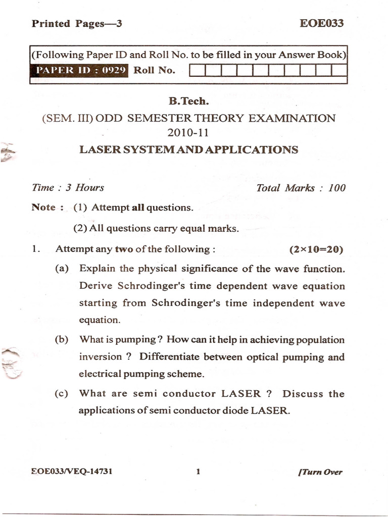 Laser System and Applications- EOE-033 | PDF | Laser | Radiation