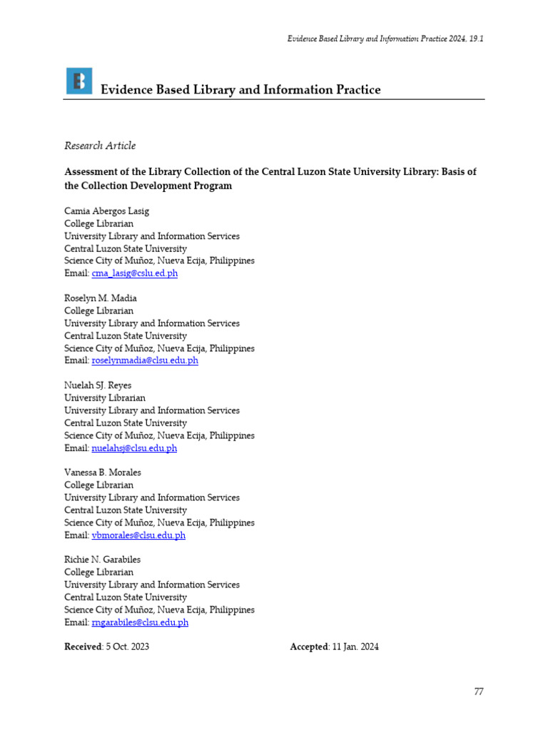 CLSU Library Collection Assessment Report | PDF | Libraries | Curriculum