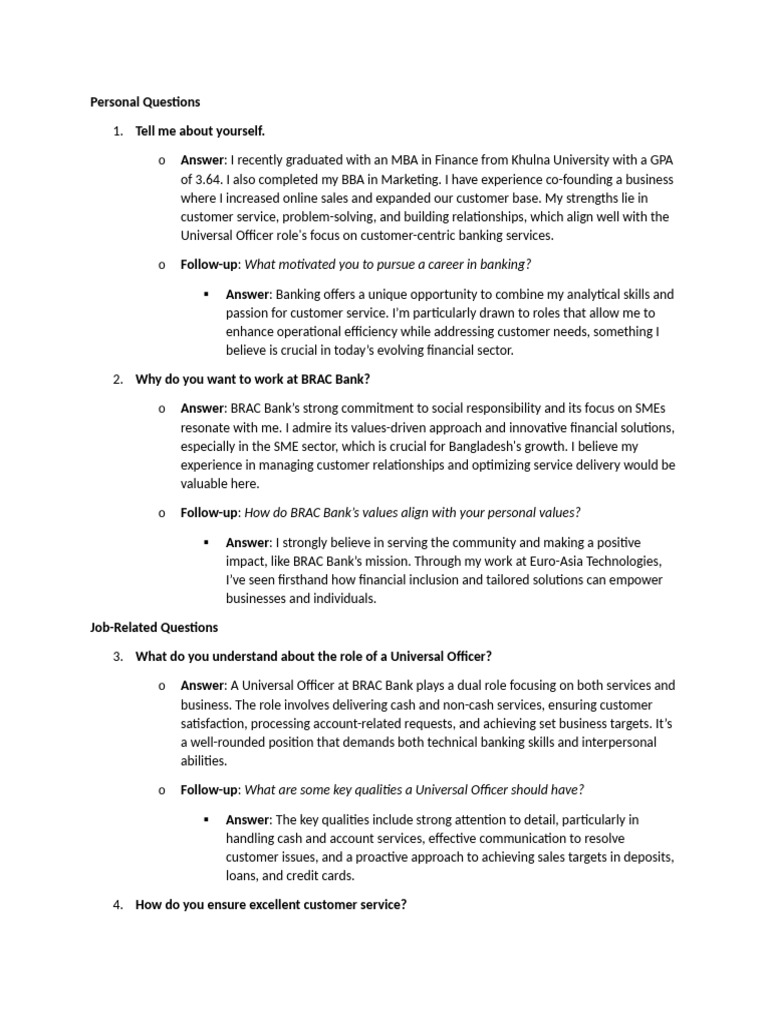 Brac Universal Interview Questions GPT | PDF | Banks | Small And Medium ...