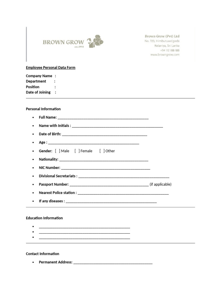 New Employee Personal Data Form | PDF