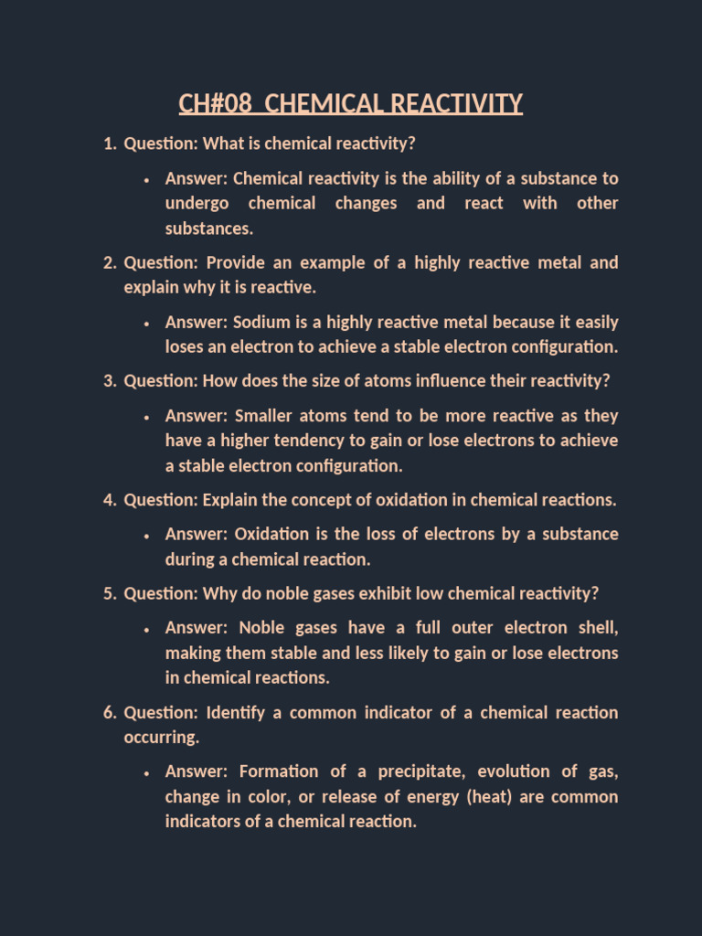 Chemistry Basics: Reactivity Explained | PDF