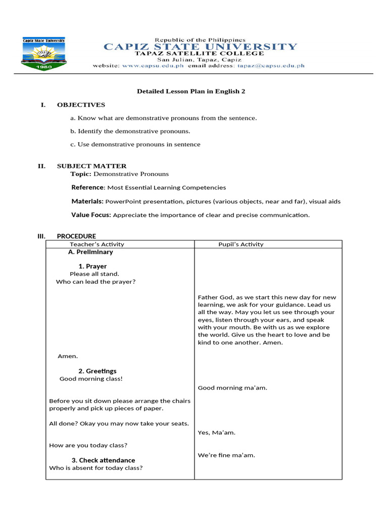 Lesson Plan: Demonstrative Pronouns | PDF | Plural | Grammatical Number