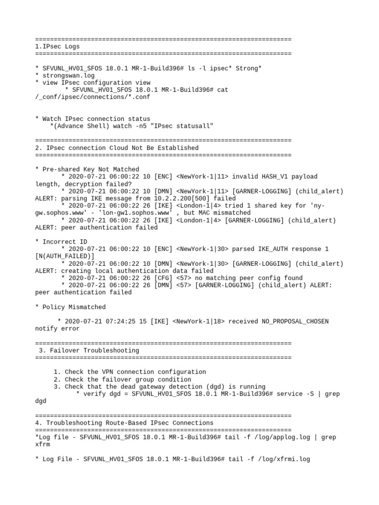 Troubleshooting IPsec Site-to-Site VPNs on Sophos | PDF