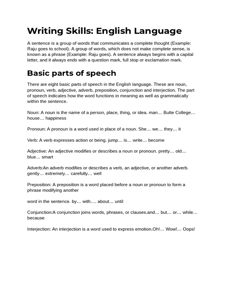 English Writing Skills Overview | PDF