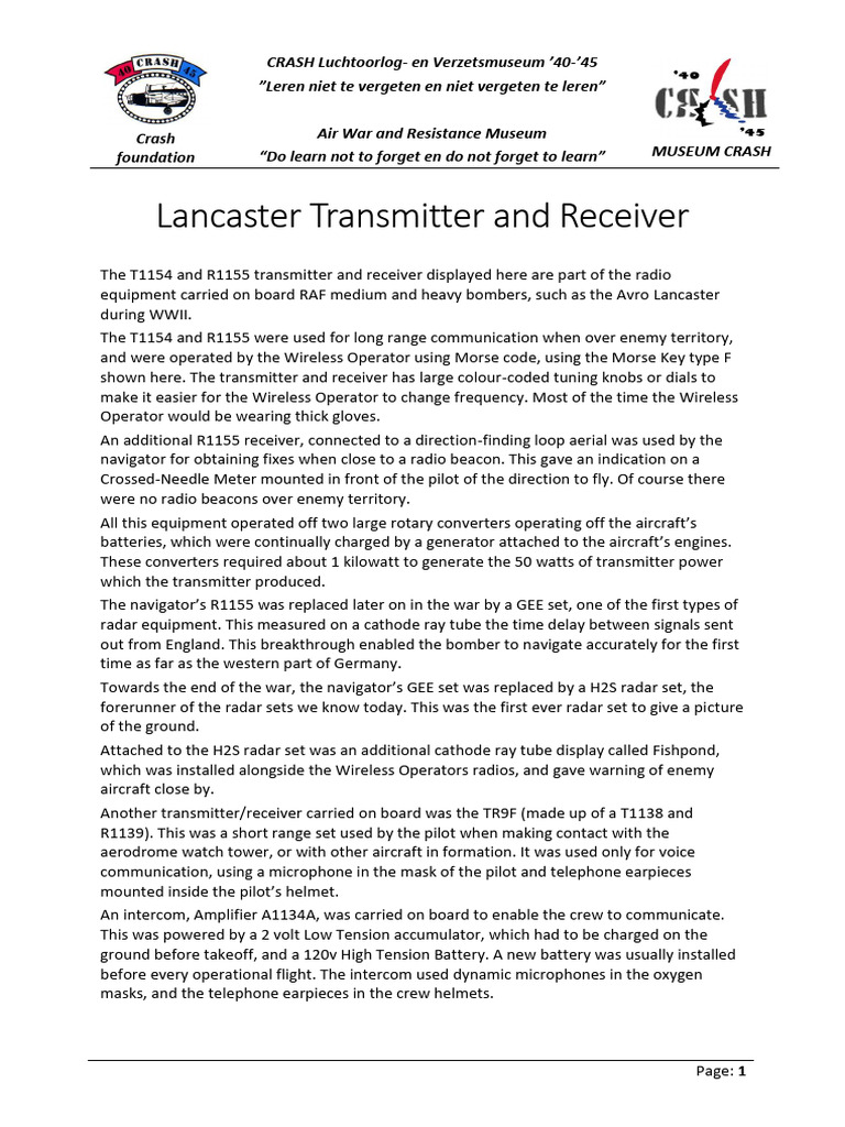 WWII Lancaster Bomber Radio Equipment | PDF | Radio | Transmitter