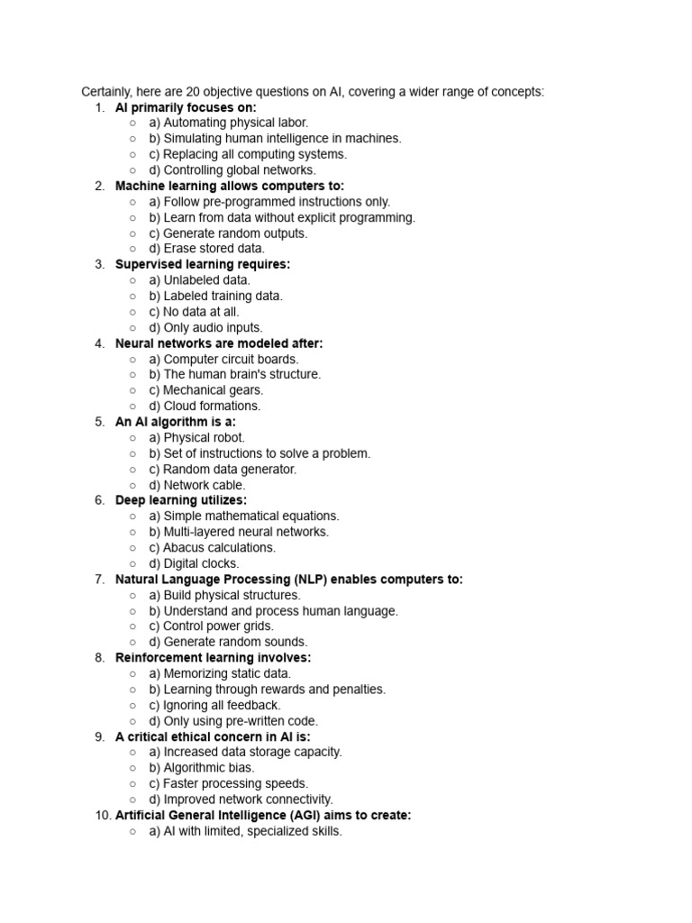 20 Objective Questions On AI | PDF | Artificial Intelligence ...