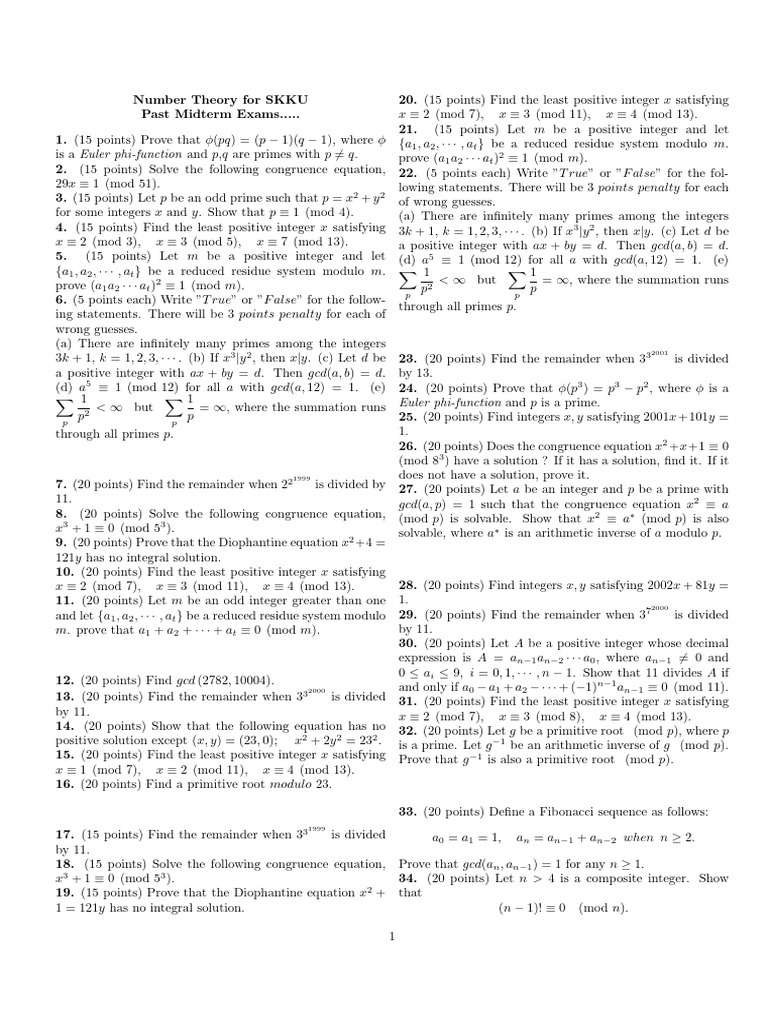 SKKU Number Theory Midterm Exam Solutions | PDF | Prime Number | Numbers