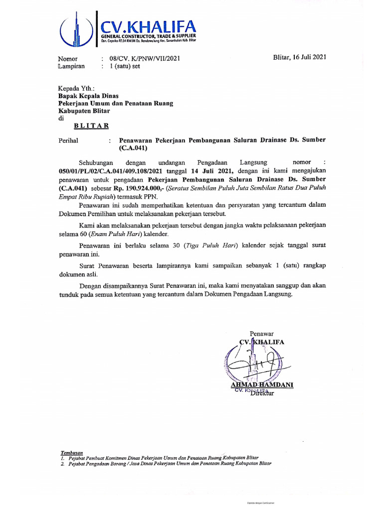 Penawaran Cv. Khalifa | PDF