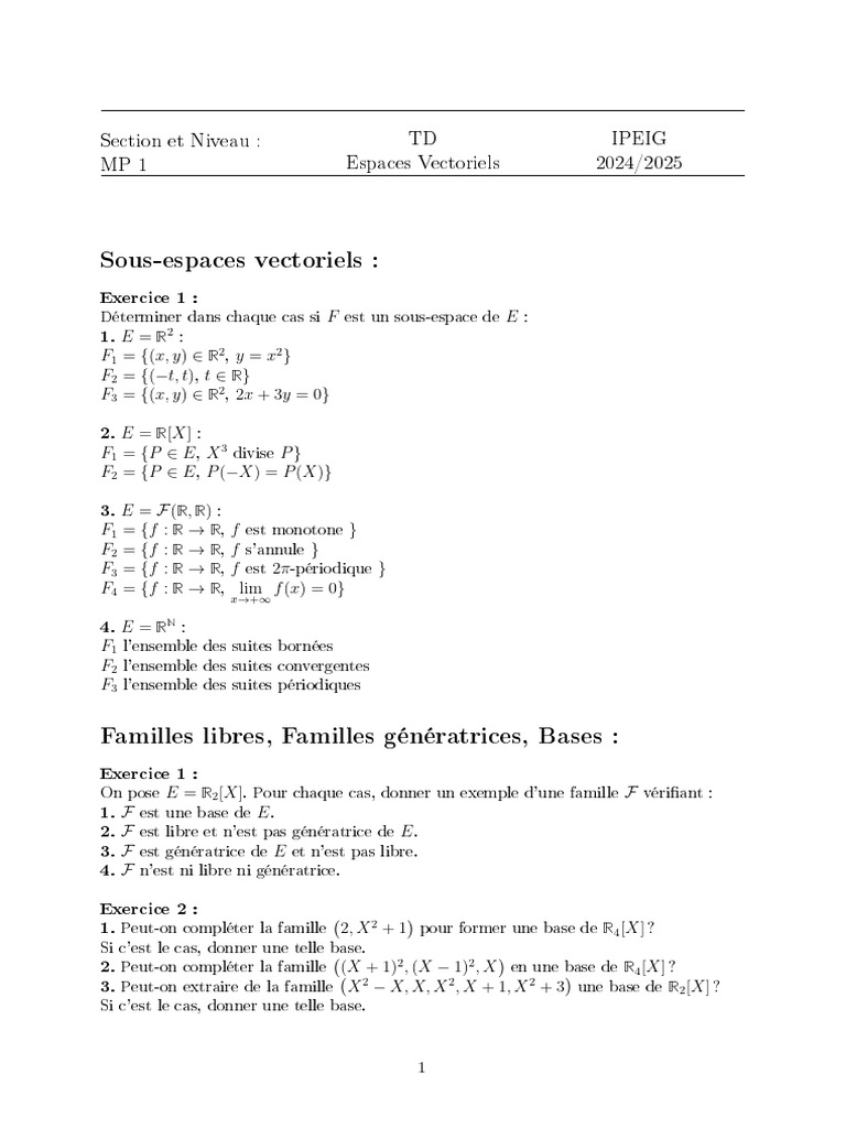 Sous-espaces et Bases en Espaces Vectoriels | PDF | Objets ...