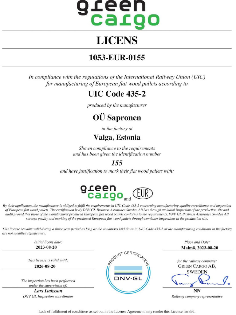 Pallet Uic Cert | PDF