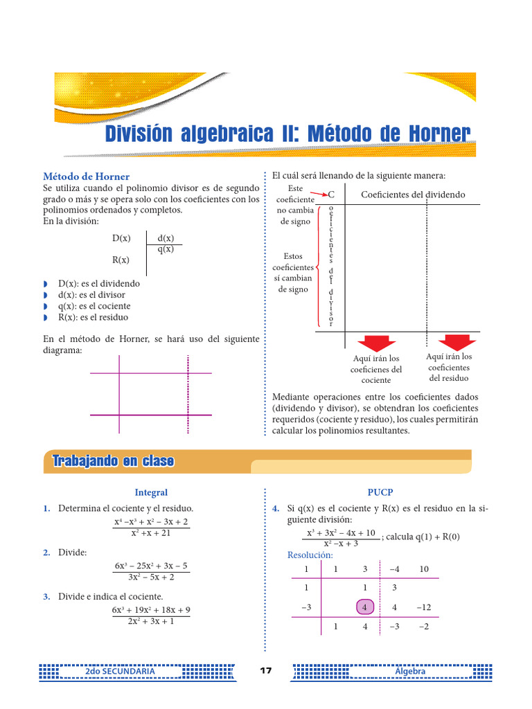 Método de Horner en Divisiones Algebraicas | PDF | División ...
