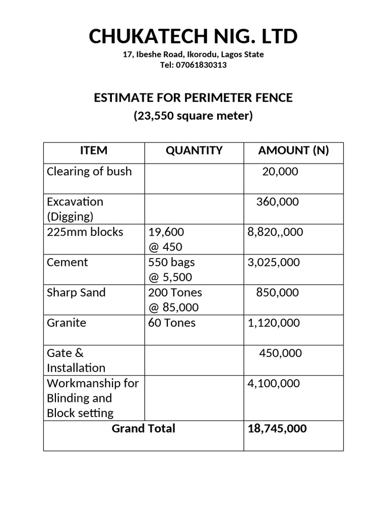 Estimate For Perimeter Fence | PDF | Building Technology | Materials