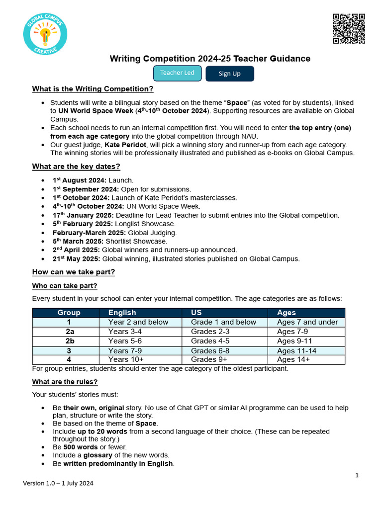 Writing Competition 2024-25 Teachers Guidance v.1.0 | PDF | Human ...
