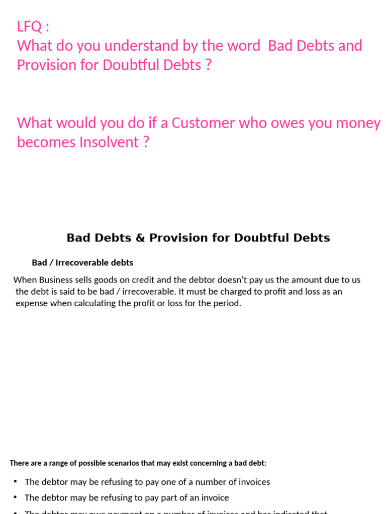 Understanding Bad Debts and Provisions | PDF | Bad Debt | Debt