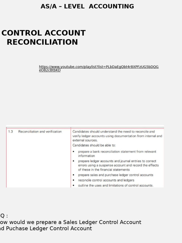 Control Account Reconciliation | PDF | Debits And Credits | Financial ...