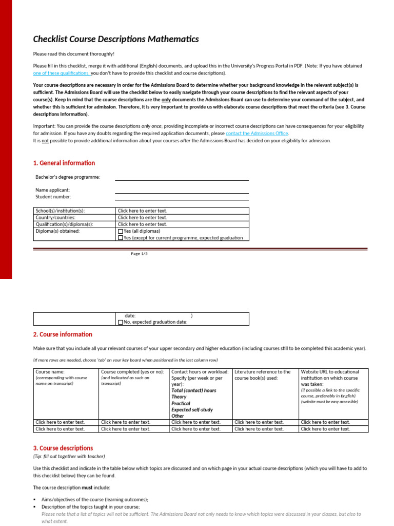 2025 2026 Checklist Course Descriptions Mathematics | PDF | Diploma ...