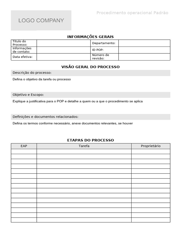 Modelo de Procedimento Operacional Padrao 3 Eae815e802 | PDF