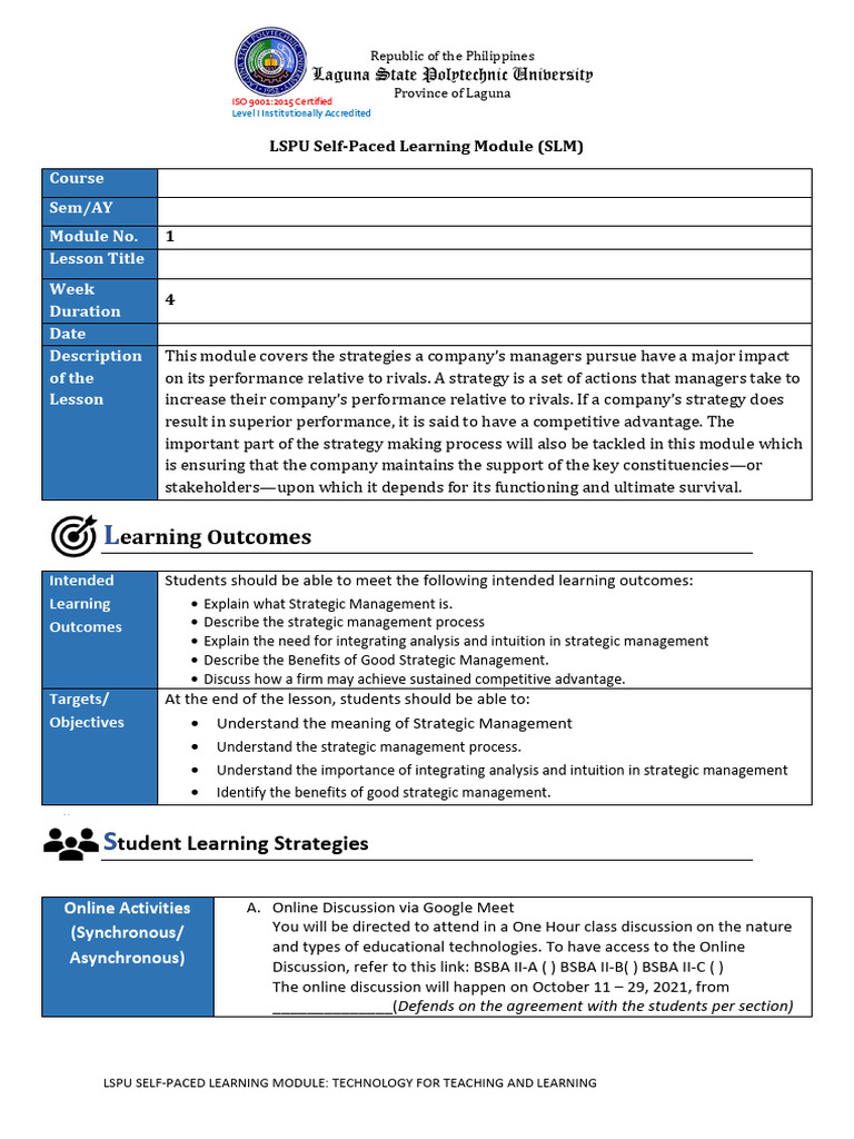 Strategic Management Overview Module | PDF | Strategic Management ...