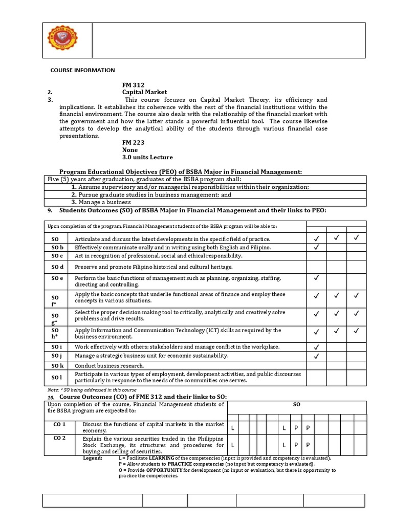 FM 312: Capital Market Course Syllabus | PDF | Market (Economics ...