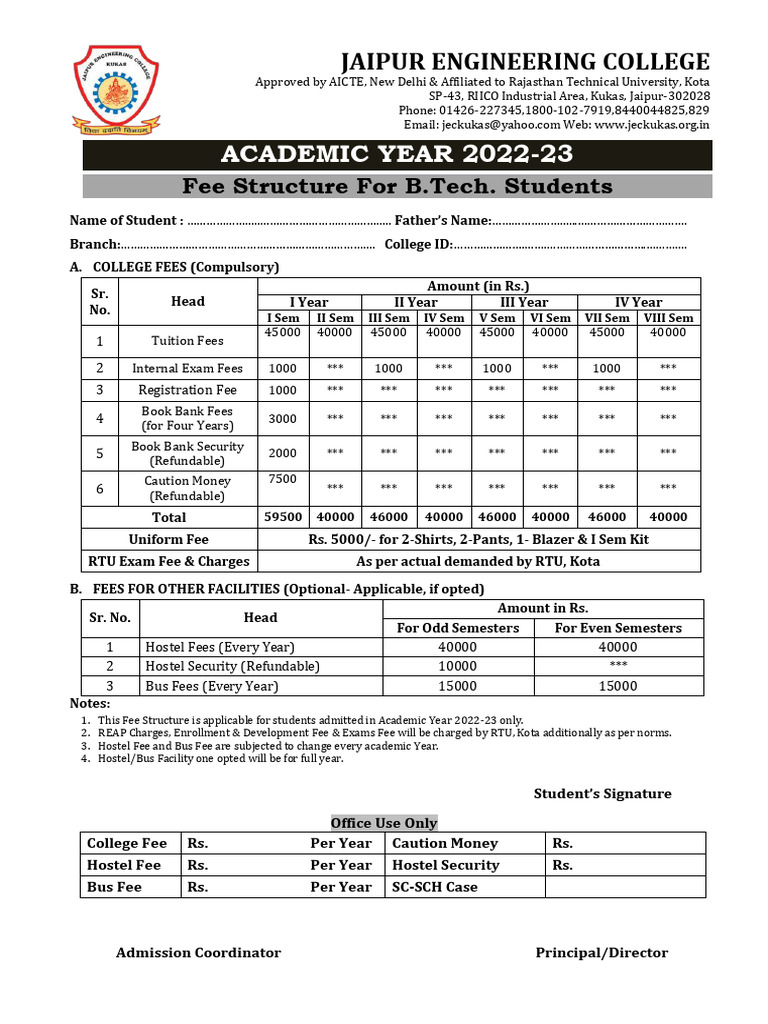 Jec I - B.tech Fee STR 2022 23 | PDF | Higher Education | Educational Stages