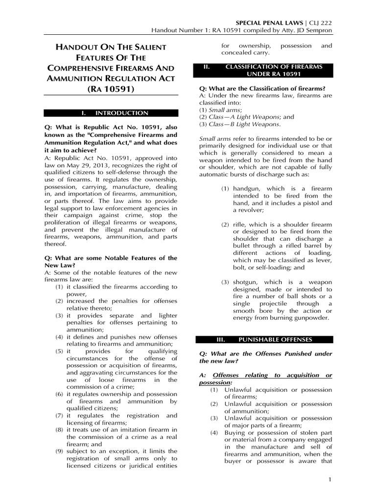 Handout No. 1 Ra 10591 | PDF | Concealed Carry In The United States ...