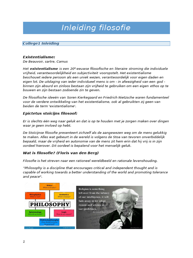 Inleiding Filosofie Colleges | PDF