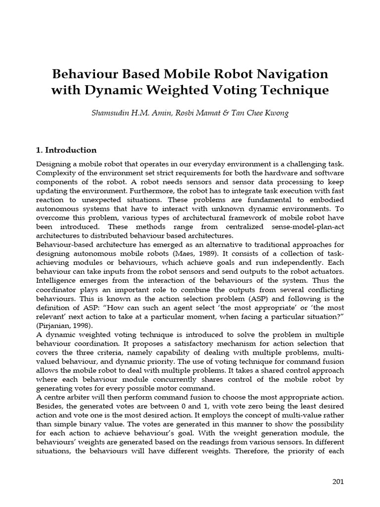 Behaviour Based Mobile Robot Navigation With Dynamic Weighted Voting Technique | PDF | Sonar ...