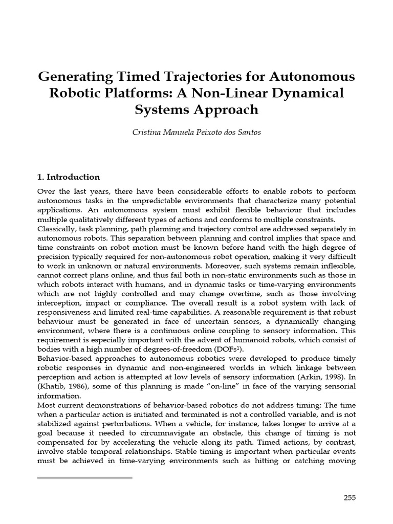 00016 - Generating Timed Trajectories for Autonomous Robotic Platforms: A Non-Linear Dynamical ...