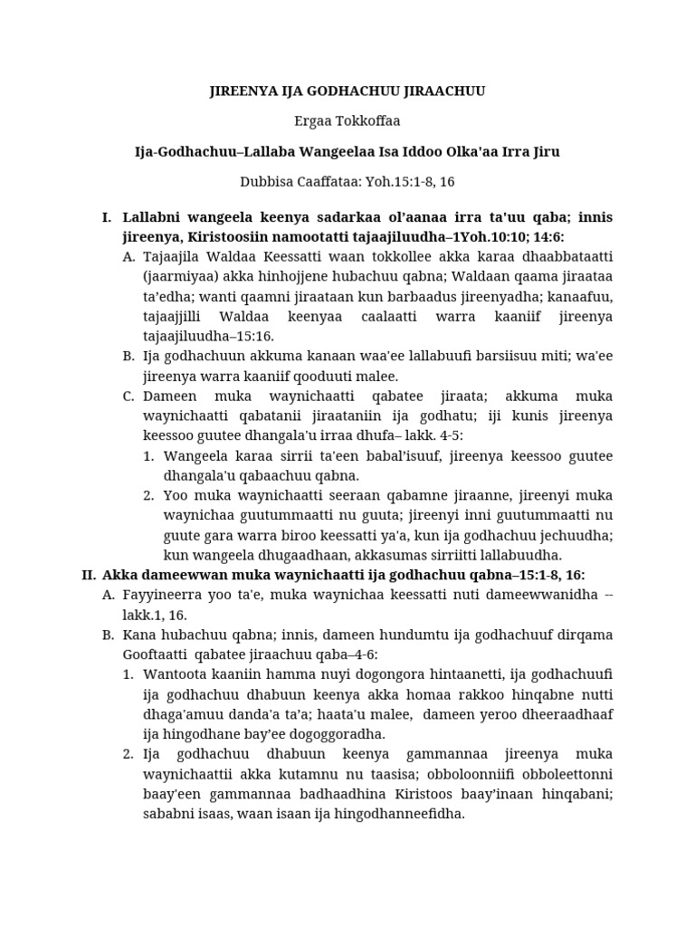 Jireenya Ija Godhachuu Jiraachuu | PDF